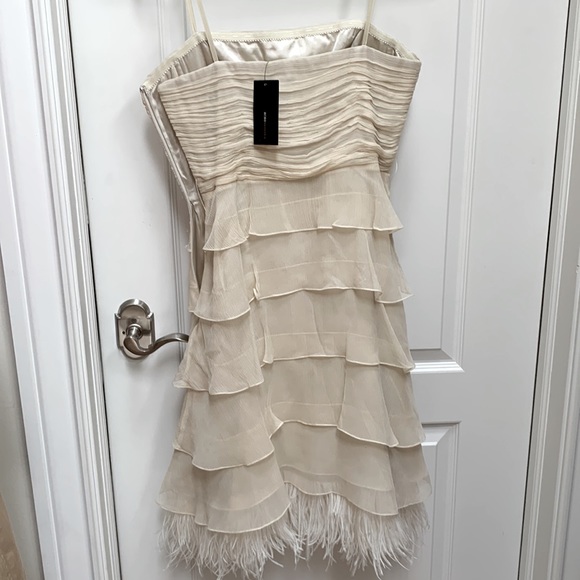 BCBG | Dresses | Bcbg Offwhite Chalk Ruffled Silk Chiffon Ostrich ...